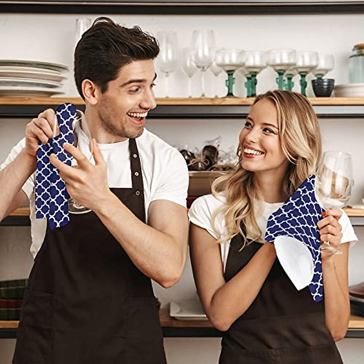 Curdesi Hand Towels for Bathroom, Navy Blue Quatrefoil Hand Bath Towel Soft Absorbent Microfiber Kitchen Dish Towels 12 x 12inches