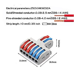 tatoko 10PCS Mini Fast Wire Connector Universal Wiring Cable Connector Push-in Conductor Terminal Block Two in and Six Out
