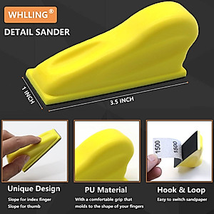 WHLLING Micro Zip Detail Sander 70PCS Sandpaper-Grit 400 600 800 1000 1500 2000 3000, 3.5”x 1”Micro Sander Tool for Small Projects Wet Dry, Hook and Loop Detail Sander for Crafts and Woodworking