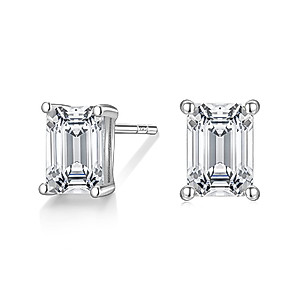 EAMTI 925 Sterling Silver Cubic Zirconia Stud Earrings for Women 1 Carat Emerald Cut CZ Stud Dainty Earrings Hypoallergenic