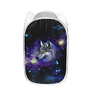 NDISTIN Popup Laundry Hamper Grey Wolf Print Foldable Pop-up Mesh Hamper Dirty Clothes Basket Great Laundry Bag Sturdy Rectangle Laundry Sorters Home Travel Use Easy to Open 14.5x24.5in