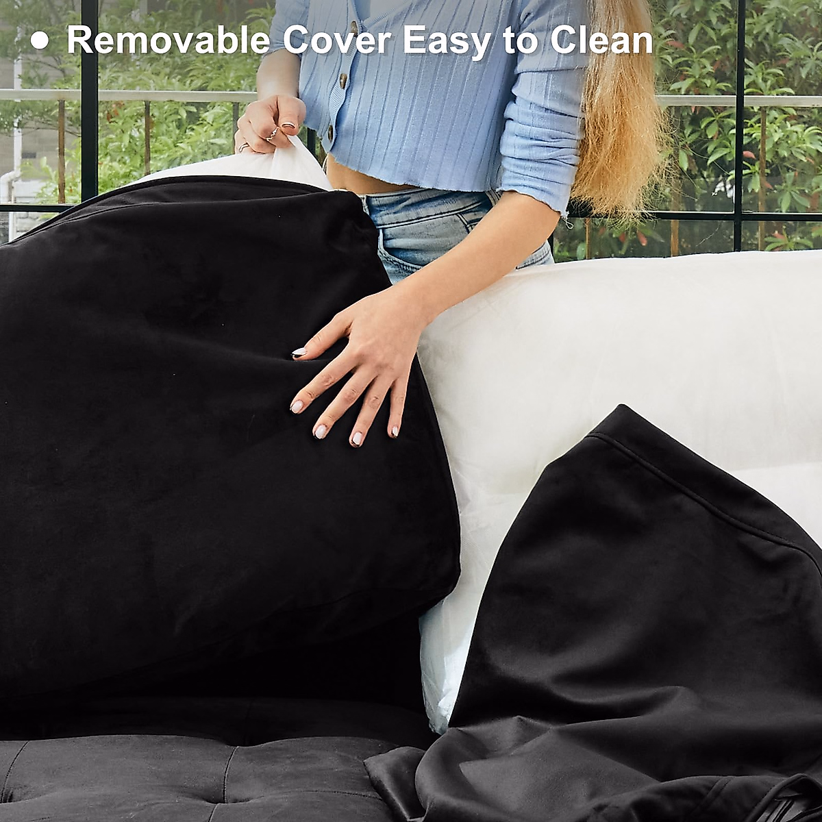 Belffin Modular Sectional Sleeper Sofa with Pull Out Bed U Shaped Sectional Sofa Couch with Storage Ottoman Velvet Covertible 7-Seater Sofa for Living Room Black