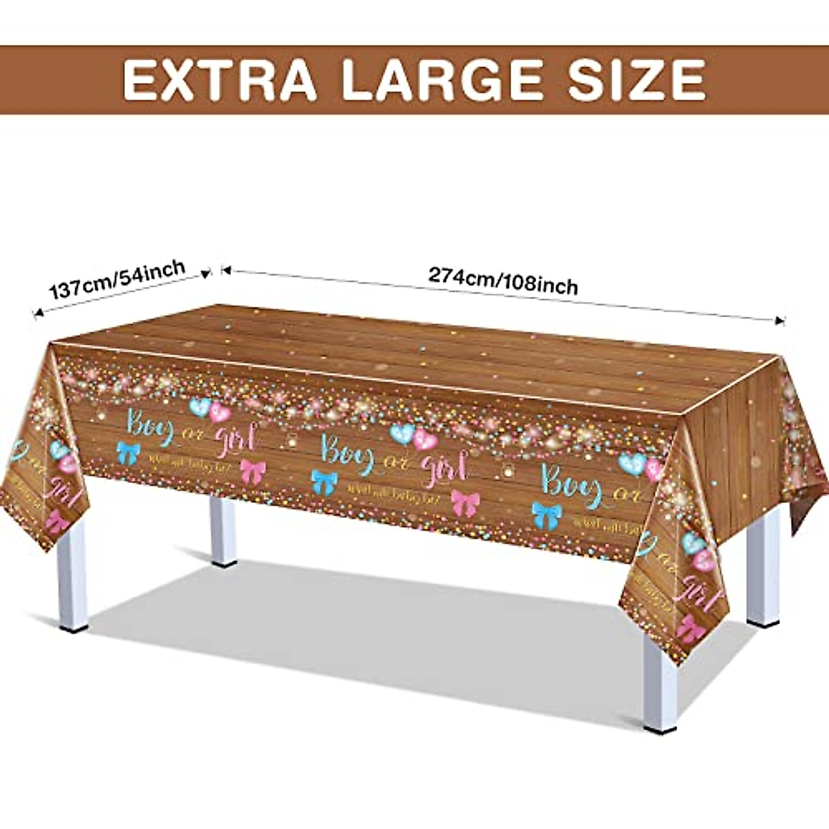 3 Pieces Gender Reveal Tablecloth Boots or Bows Gender Reveal Decorations Plastic Pink and Blue Table Cloths Disposable What Will Baby Be Table Cover for Boy Girl Baby Shower Supplies, 54 x 108 Inch