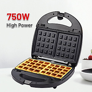 Waffle Maker 4 in 1, Mini Waffle Maker with Removable Plate, Waffle Iron Waffle Machine, Non-stick Coating 750W Double-Sided Heating, LED Indicator Lights, Cool Touch Handle, Easy to Use & Clean