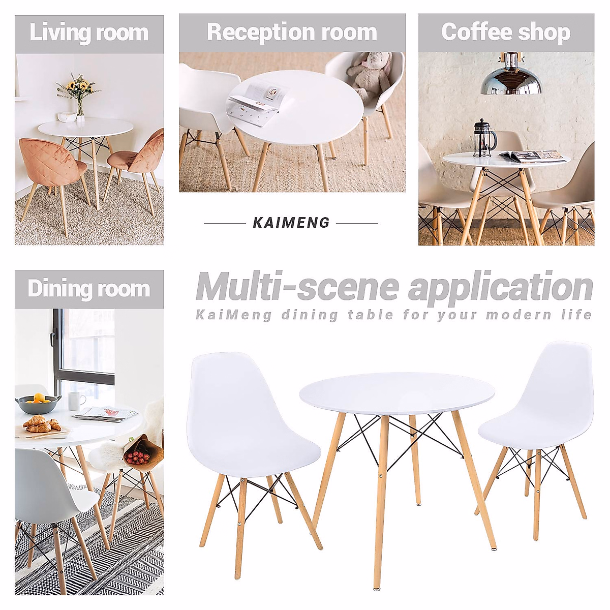 KaiMeng White Round Dining Table 32" Modern Pedestal Small Circle Room Table Leisure Tea Coffee Kitchen Table (White)