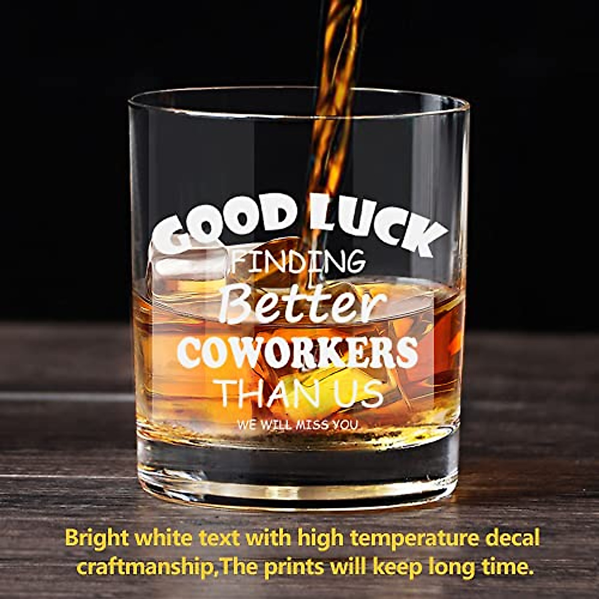 LIGHTEN LIFE Good Luck Finding Better Coworkers Than Us Whiskey Glass,Novelty Coworker Leaving Gift in Valued Wooden Box,Farewell Gift for Coworker Boss Colleague Friend Men,12 oz Old Fashioned Glass