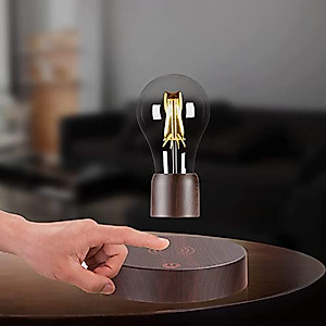 VGAzer Magnetic Levitating Floating Wireless LED Light Bulb Desk Lamp for Unique Gifts, Room Decor, Night Light, Home Office Decor Desk Tech Toys (Round Wooden Base..)