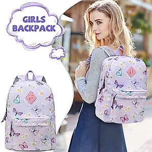 Lightweight School Backpack, Kasqo Large Capacity Water-Resistant Casual College Bookbag for Men Women Teen Girls Boys, Purple Butterfly