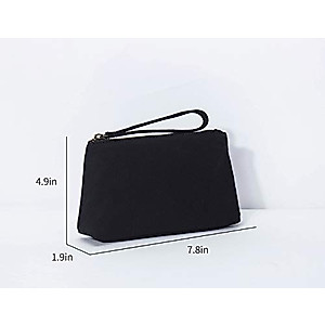 Canvas Wristlet Bag Large Clutch Wallet Purse Zipper Pouch Handbag Organizer (Black)