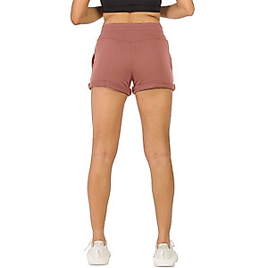 icyzone Workout Lounge Shorts for Women - Athletic Running Jogging Cotton Sweat Shorts (L, Dusty Pink/Light Gray)