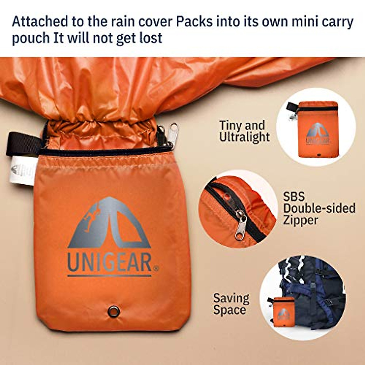 Unigear Backpack Rain Cover Waterproof Rating 5000mm, Ultraportable and Durable with 2 Anti-Slip Buckle Strap, Integrated Carry Pouch Design