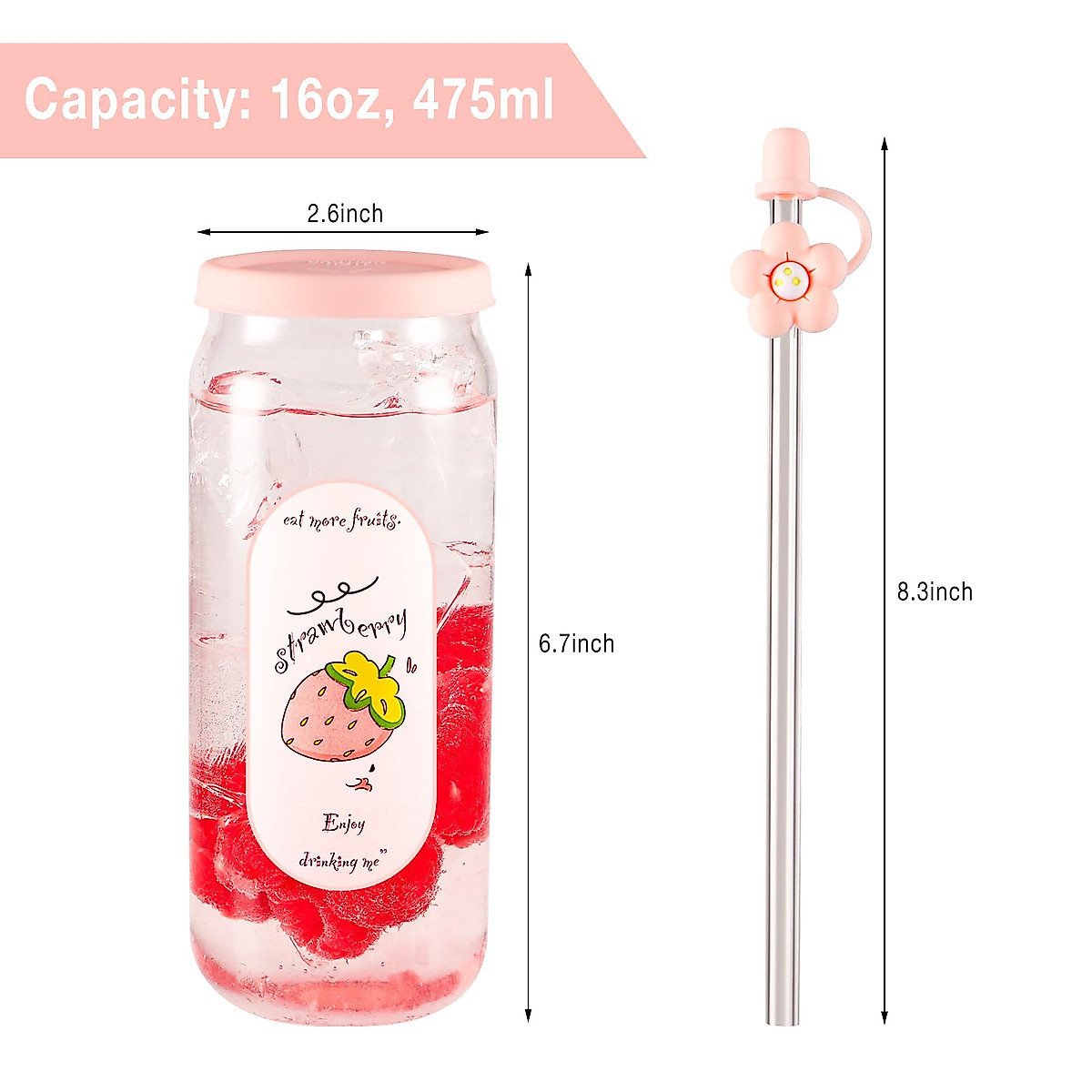 HOXHA 16 oz Glass Cup with Silicone Lid and Straw Drinking Cup Tumbler Beer Can Glass for Iced Coffee Soda Boba Tea Cocktail