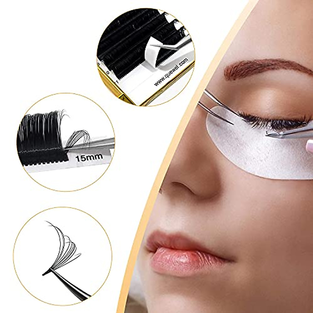 QUEWEL Volume Eyelash Extensions | 0.03-0.12mm | C/CC/D/DD Curl | 8-25mm Length | Easy Fan 2D-20D Self Fanning Volume Lashes 0.07D Mix-8-15mm Long Lasting Blooming Lashes(0.07D Mix8-15)