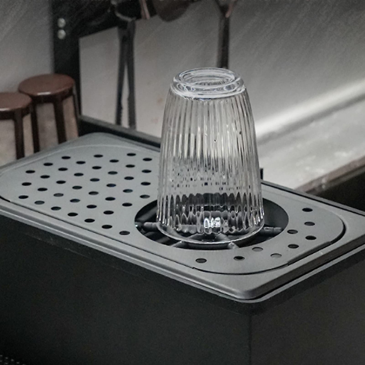 Pitcher Rinser Stainless Steel From Opening Kitchen Sink Automatic Glass Cup Washer for Hotel Bar Coffee Milk Tea Cup Black Your Hands (Large)