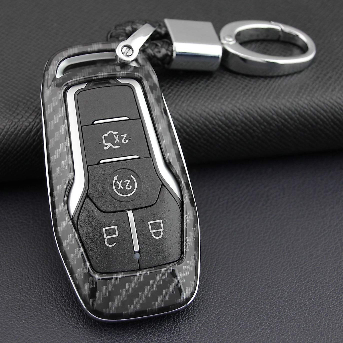 JEYODA ABS Smart keyless Entry Remote Key Fob Carbon Fibre Car Key Shell For Ford F150 Mondeo Mustang Edge Fusion Lincoln MKC MKZ MKX(Shell With Keychian)