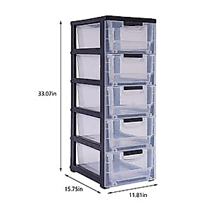 Plastic Transparent Drawers Dresser, 5 Layers Storage Cabinet with 5 Drawers, Organizer Unit Stable Cart on Wheels, Storage Closet Organizer for Storing Clothes, Towels