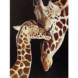 buyartforless Giraffes First Kiss by Ed Capeau 36x24 Art Painting Reproduction Canvas, Brown