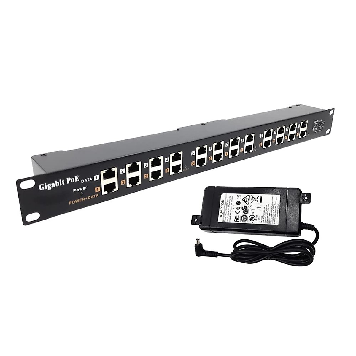 PoE Texas - PoE Injector - 12 Port Gigabit Passive Midspan Injector with 48V 120 Watt UL Power Supply - Power Over Ethernet for 802.3af or at (PoE+) Devices VoIP Phone, WiFi Access Point, IP Camera