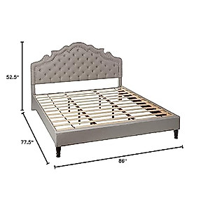 HomeLife Premiere Classics 51" Tall Platform Bed with Cloth Headboard and Slats - King (Light Grey Linen)