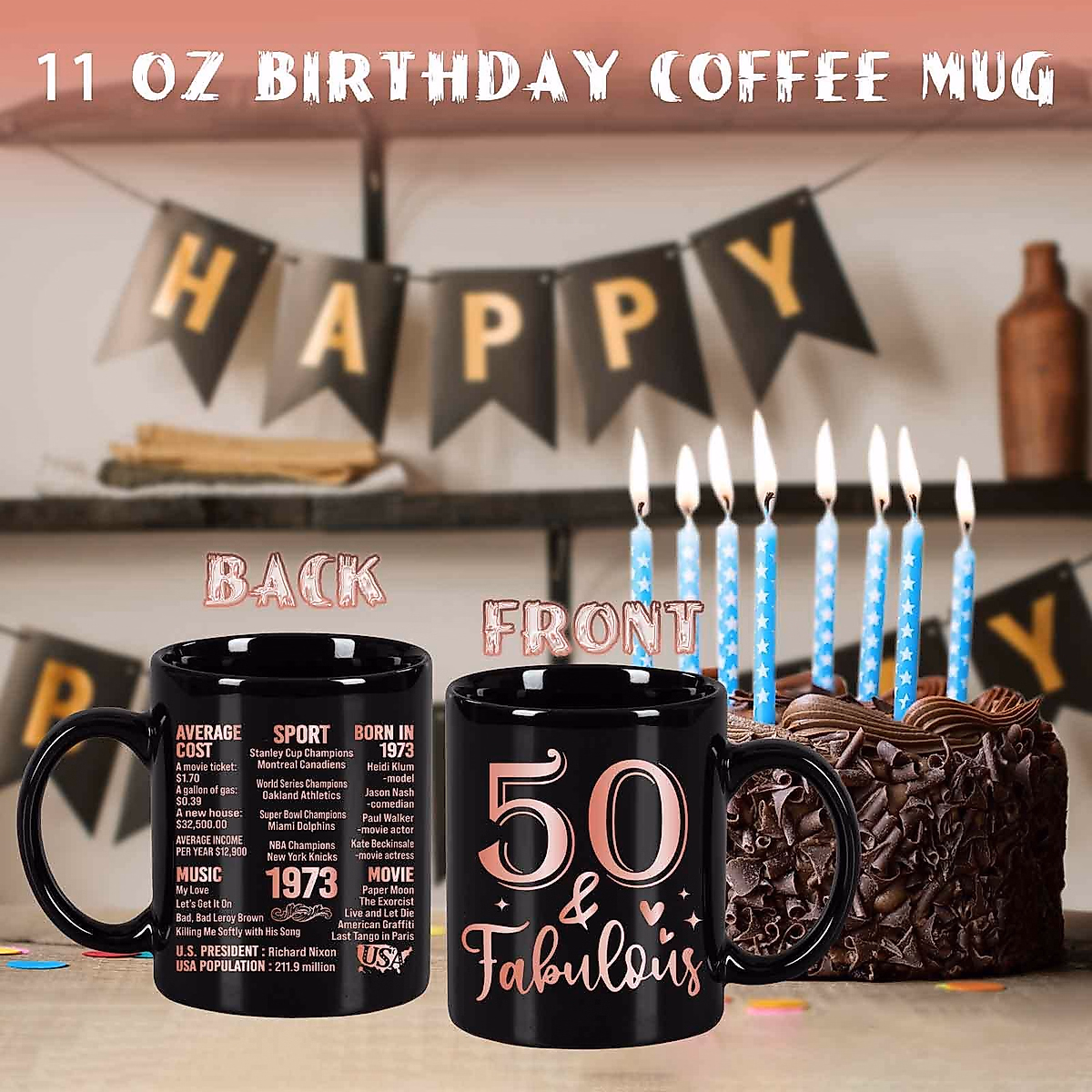 50th Birthday Gifts for Women Friend, Happy 50 Years Old Gift Basket for Mom Aunt Coworker Sister, 50th Birthday Party Decorations, Coffee Mug Cup Spoon and Socks Gifts Set