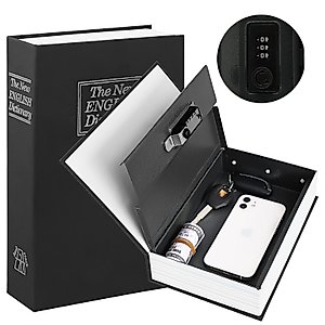 KYODOLED Diversion Book Safe with Combination Lock, Secret Hidden Metal Lock Box,Money Hiding Collection Box,9.5" x 6.2" x 2 .2" Black Large