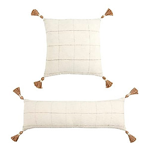 Mud Pie Woven Check Pillows, TAN