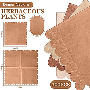 Zhanmai 100 Pack Cocktail Napkins 5 x 5 Inch Scalloped Napkins Beverage Napkins Gradient Color Paper Napkins with Scalloped Edges Thick Disposable Luncheon Napkins for Party Supplies (Earth Tone)