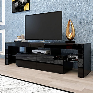 Black TV Stand LED TV Stand for 55 inch TV High Glossy Front Entertainment Center Modern TV Stands with Storage for Living Room,Bedroom