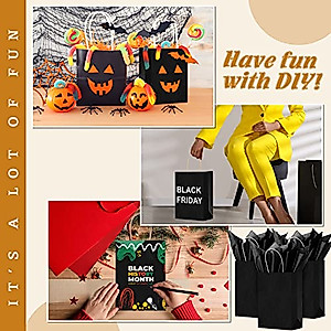 24 Set Gift Bags with Tissues Paper Kraft Favor Bags Goodie Bags Birthday Party Paper Bags for Wedding Baby Shower Christmas Party Supplies (Black)