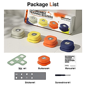 MEWOOFUN Dog Buttons for Communication Starter Pack Recordable Dog Talking Buttons Set Dog Training Speaking Buttons Dog Clicker with Mat & Stickers (4 Packs-Rubber Mat)