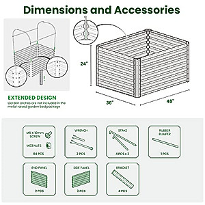 Galvanized Raised Garden Bed Box Planter for Outdoor Plants 24" Extra Tall Raised Garden Beds Outdoor Garden Boxes Outdoor Raised Metal Raised Garden Beds for Vegetables 48"X36"X24", Midnight Grey