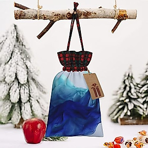 Christmas Gift Bags with Drawstring Burlap Gift Bags Abstract Blue Like Wave Christmas Linen Bags for Xmas Party Candy Bags with Cards Xmas Reusable Wrapping Bags Christmas Linen Treat Bags for