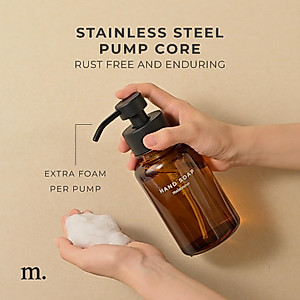 MaisoNovo Glass Foaming Hand Soap Dispenser 14 Oz | Amber Foaming Soap Dispenser Black Pump x 1 w/Labels