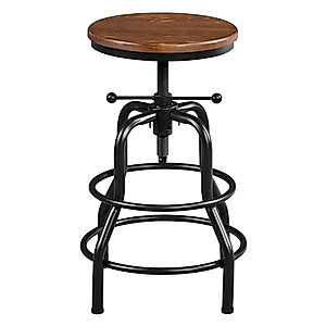 Yaheetech Industrial Bar Stool Vintage Counter Rustic Counter Height Metal Bar Stool Adjustable with Round Wood Seat Kitchen/Dining/Cafe Chair 20-27 Inch Tall, Brown, 1PCS