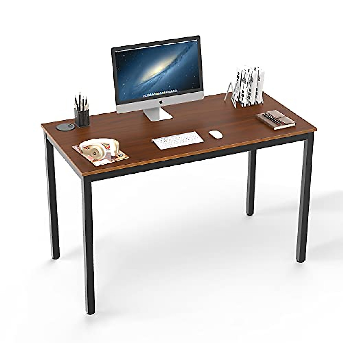EE EUREKA ERGONOMIC 47 Inch Teak Brown Home Office PC Computer Desk, Simple Modern Work Study Writing Gaming Table for Small & Medium Spaces Desktop with Black Metal Legs, Sturdy & Easy Assembly