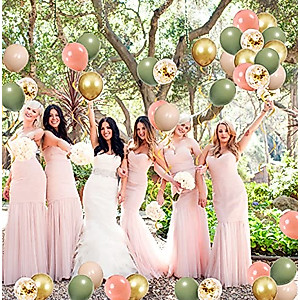 Artificial Eucalyptus Leaves Sage Green Blush And Confetti Gold Balloons, 59Pcs Sage Green Gold Pink Blush Nude Balloons with Artificial Eucalyptus for Baby Bridal Shower Birthday Safari And Sage Party Decorations Supplies