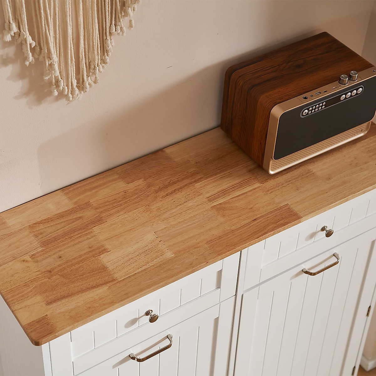 AHB 13 Gallon Tilt Out Trash Bin Cabinet with 2 Drawers, Adjustable Shelves,Kitchen Storage Cabinet with Garbage Bin Tilt Out Laundry Hamper for Kitchen, White