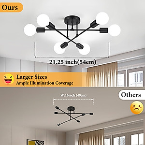 Modern Sputnik Chandelier 6-Light Industrial Ceiling Lights Fixture 22" Black Semi Flush Mount Ceiling Light with E26 Base Sputnik Lights Fixture for Dining Room Bedroom Foyer Hallway Living Room