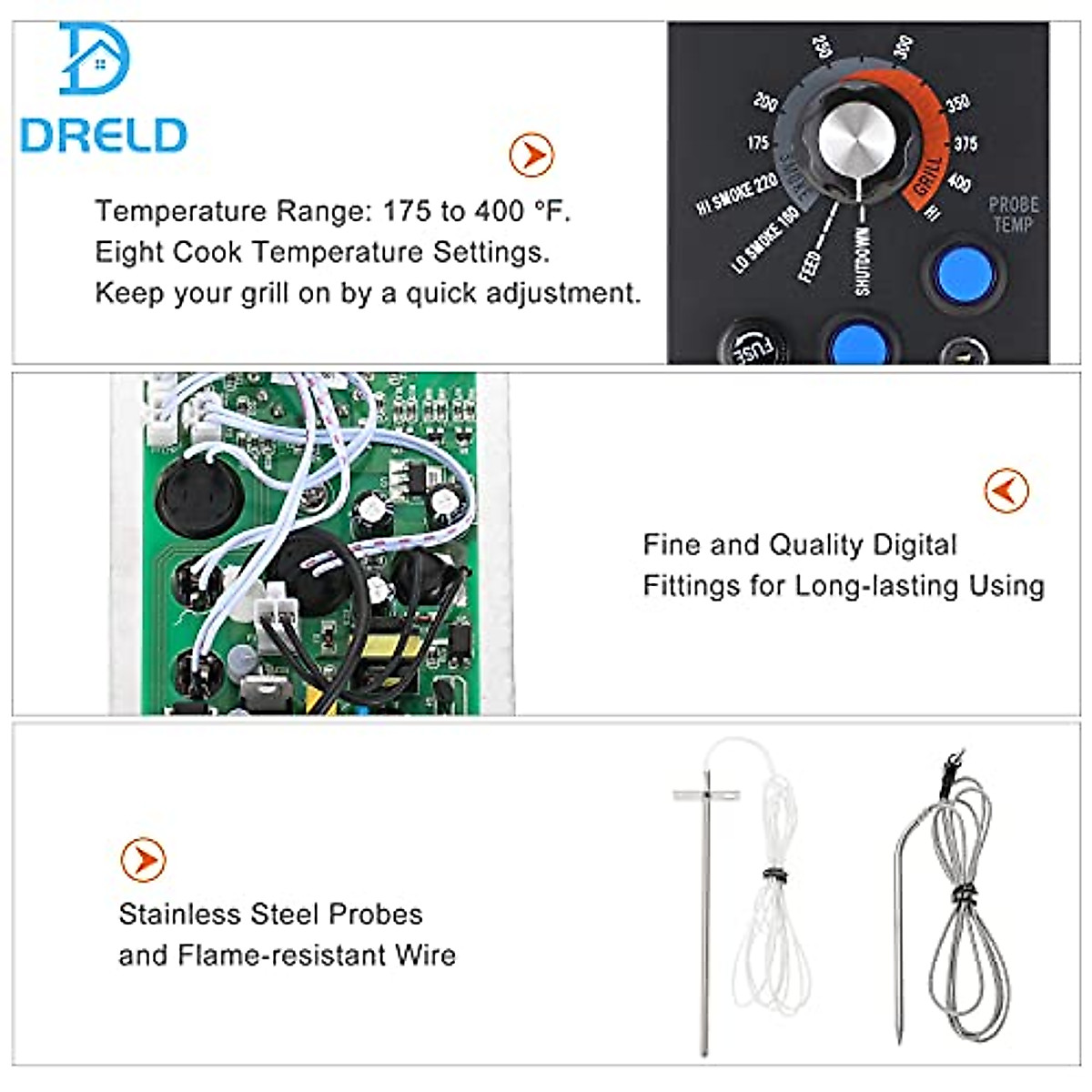 Digital Thermostat Kit Compatible with Camp Chef Wood Pellet Grills, with RTD Temperature Sensor and Dual Meat Probes