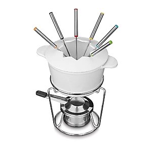 Cuisinart 13-Piece Cast Iron Fondue Set, White, 10"