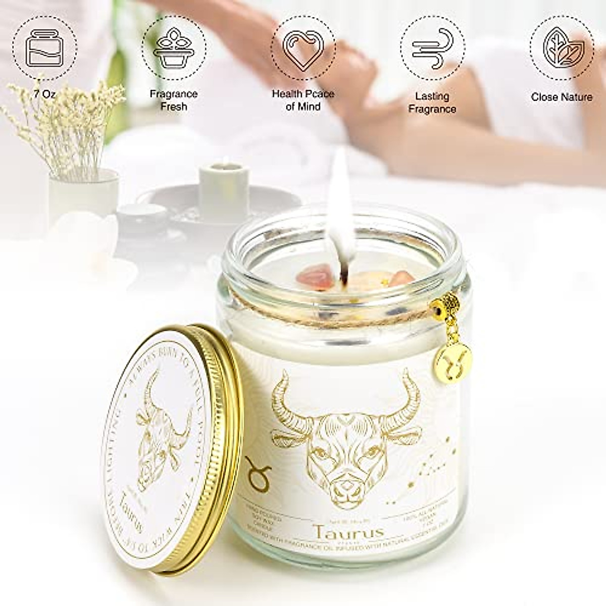YTENTE Taurus Zodiac Sign Candle Gift, Zodiac Crystals Candle Jar,Astrology Lavender Scented Soy Stones Candles Best Friends Gifts for Women Men Sister Brother Funny Birthday Gift…