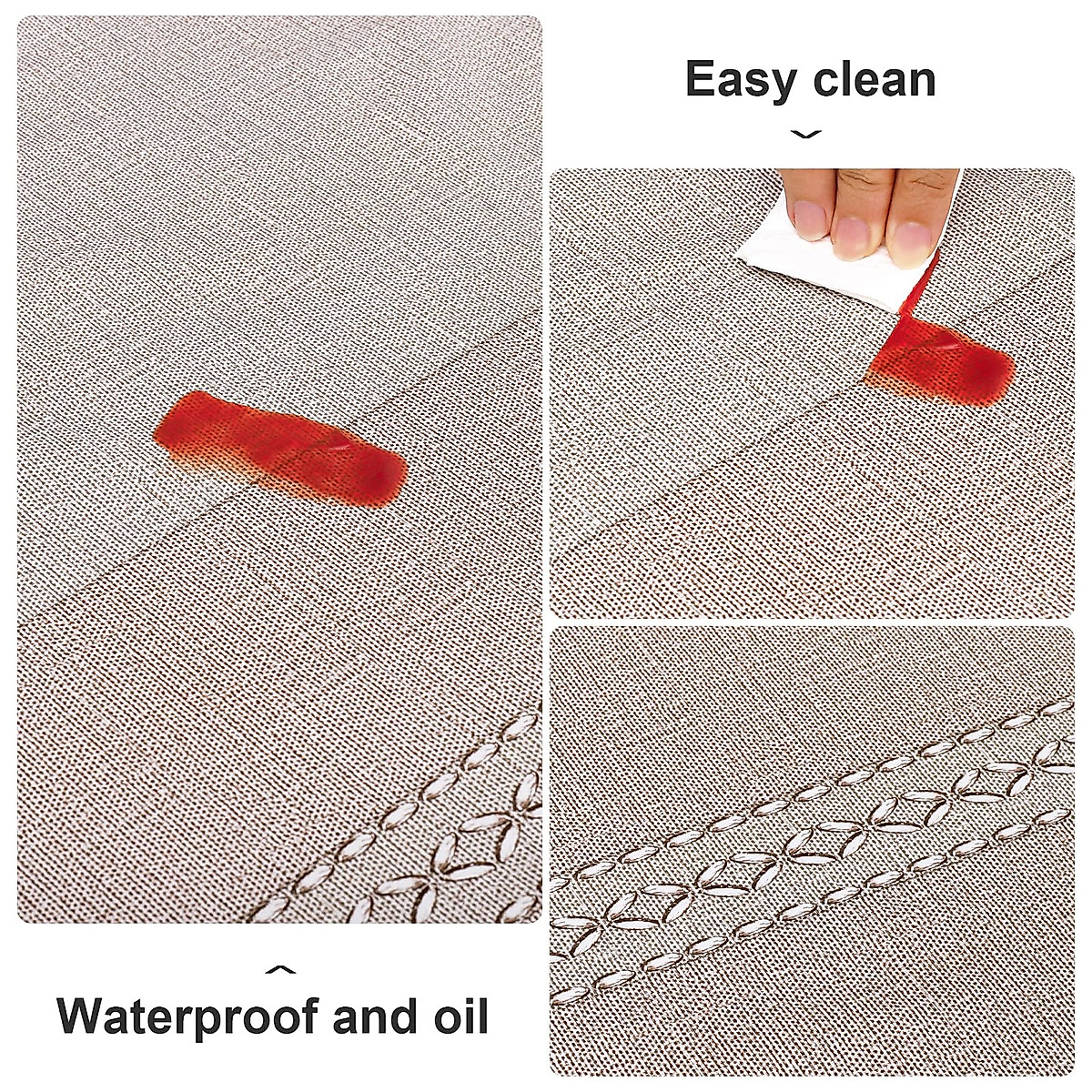 Vonabem 100% Waterproof Rectangle PVC Tablecloth, Vinyl Table Cloth Cover with Flannel Backing Oil Spill Proof Wipeable Table Cloths for Indoor Outdoor（Light Coffee，52X70IN）