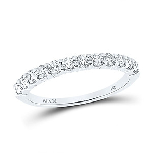 The Diamond Deal 14kt White Gold Womens Round Diamond Single Row Band Ring 1/2 Cttw