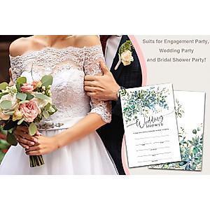 Greenery Wedding Shower Invitations, Floral Bridal Shower Invitations, Bridal Shower Invites for Engagement Party, Wedding, Bridal Shower, Set of 25 Invitations & 25 Envelopes (B02)