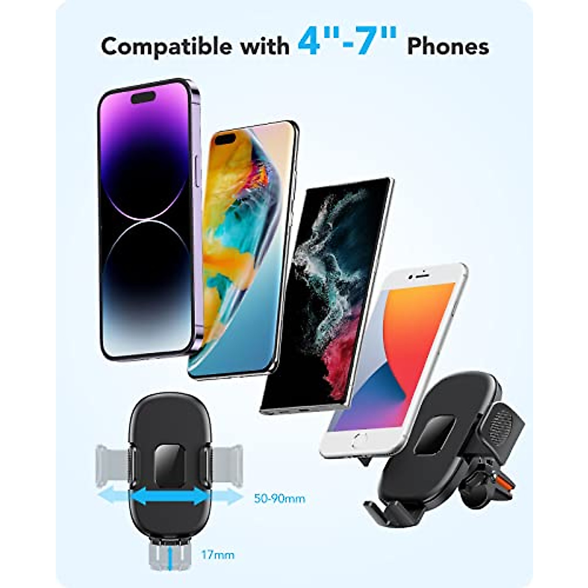 Car Phone Holder, Zethors Phone Mount for Car Dashboard Air Vent Cradle Stable Suction with 360° Flexible, Shockproof 2-in-1 Car Phone Holder Compatible with iPhone 13 Pro Max 12 11, iOS Android Phone