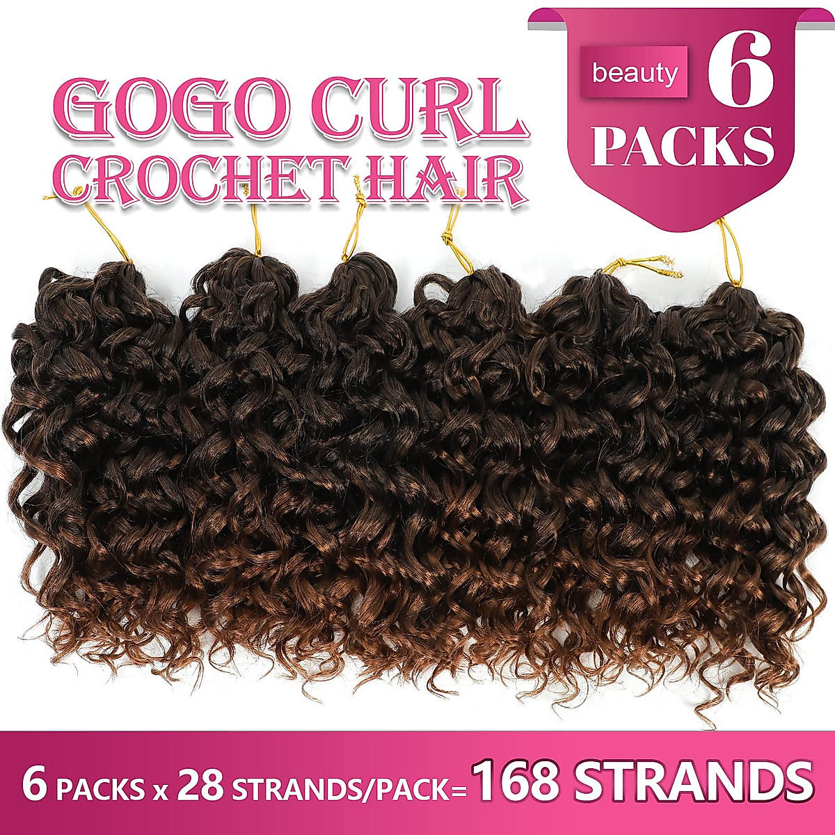 Gogo Curl Crochet Hair 8 Inch Short Curly Crochet Hair for Black Women Beach Curl Crochet hair - Water Wave Curly Crochet Braids Hair Deep Wave Synthetic Braiding Hair Extensions (8 inch T30)