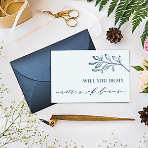 JarThenaAMCS Bridesmaid Proposal Cards 8Pcs Will You Be My Bridesmaid 4 x 6 In Watercolor Blue Floral Cards with Envelopes Matron of Honor Invitation Cards for Bridal Shower Wedding