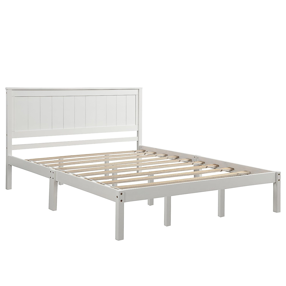 Aiuyesuo Modern Queen Size Platform Bed with Headboard, Wooded Platform Bed Frame with Strong Wood Slat Support, No Box Spring Needed, Easy Assembly (White-YU0OW)