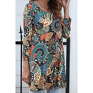 ENMAIN Womens Tunic Tops 3/4 Sleeve Dressy Casual Plus Size Tunic Tops to Wear with Leggings Loose Fit Swing Fall Orange T-Shirt Ladies Blouses