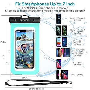 𝐒𝐲𝐧𝐜𝐰𝐢𝐫𝐞 Waterproof Phone Pouch [2-Pack] - Universal IPX8 Waterproof Phone Case Dry Bag with Lanyard for iPhone 14/13/12/11 Pro XS MAX XR X 8 7 6 Samsung S22 S20 and More Up to 7 Inches